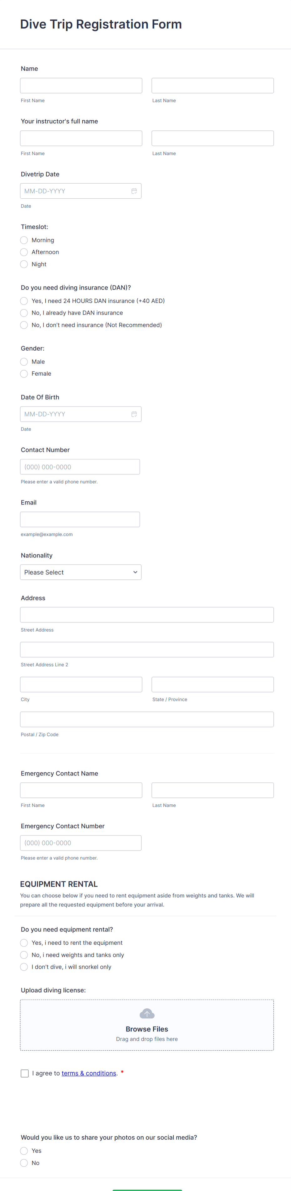 Dive Trip Registration Form Template | Jotform