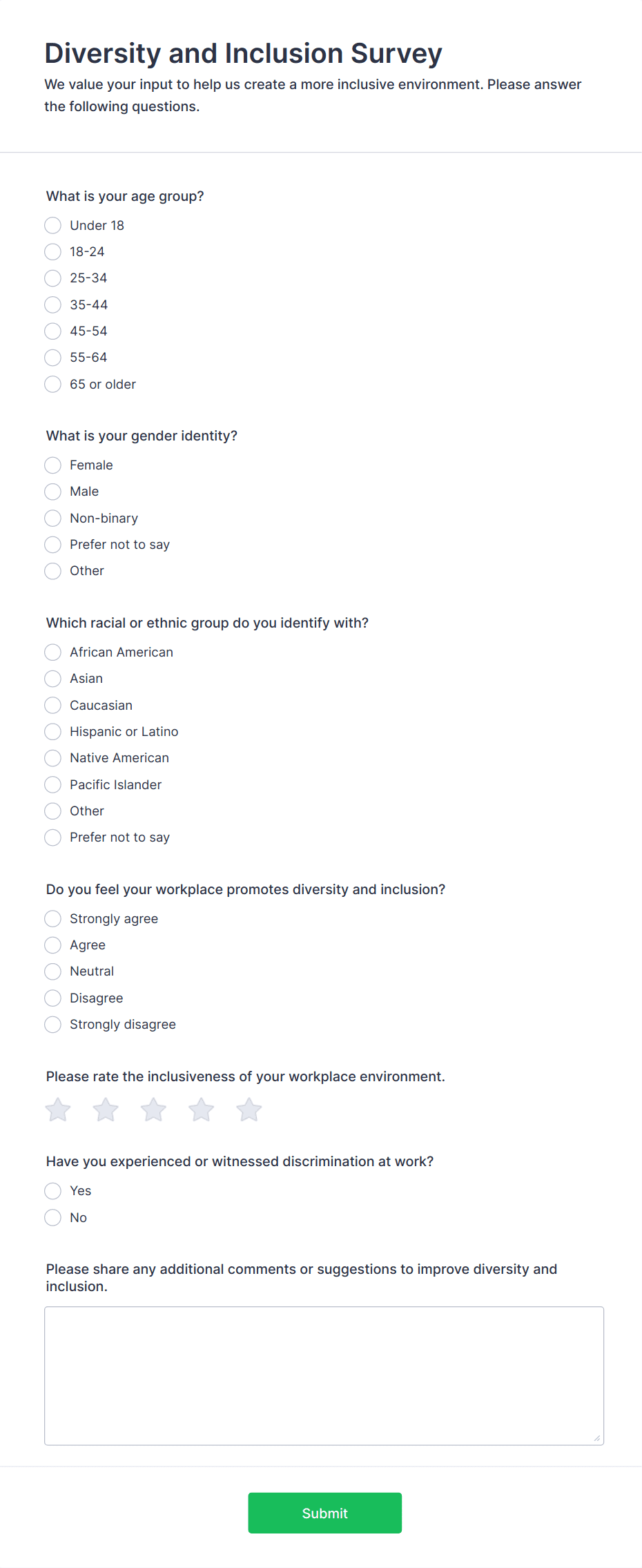 Diversity and Inclusion Survey Form Template | Jotform