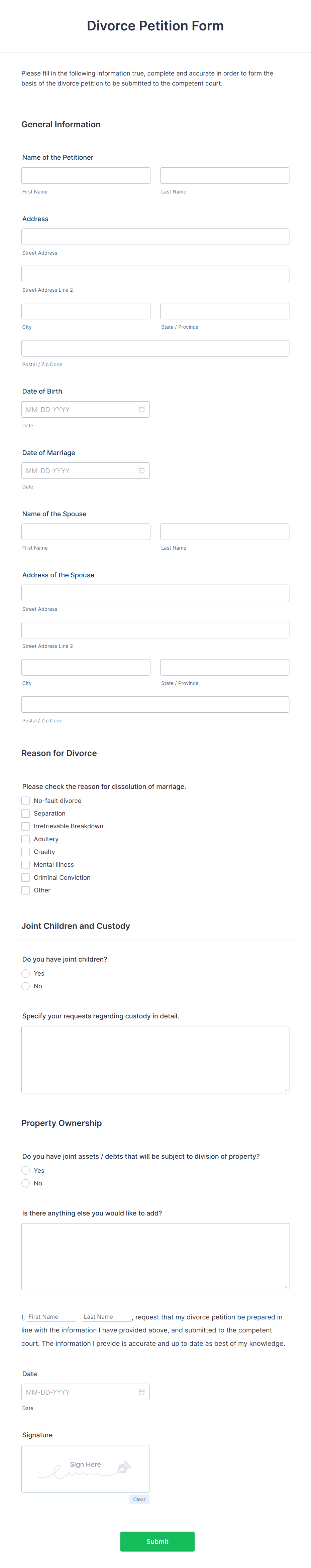 Divorce Petition Form Template | Jotform