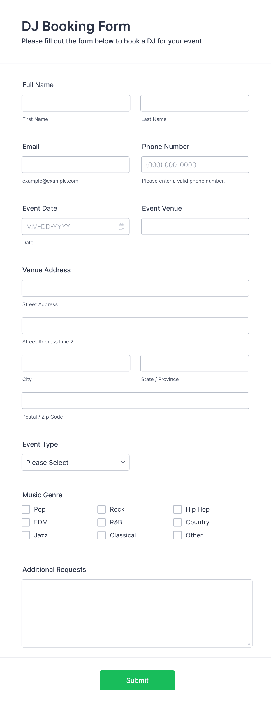DJ Booking Form Template | Jotform