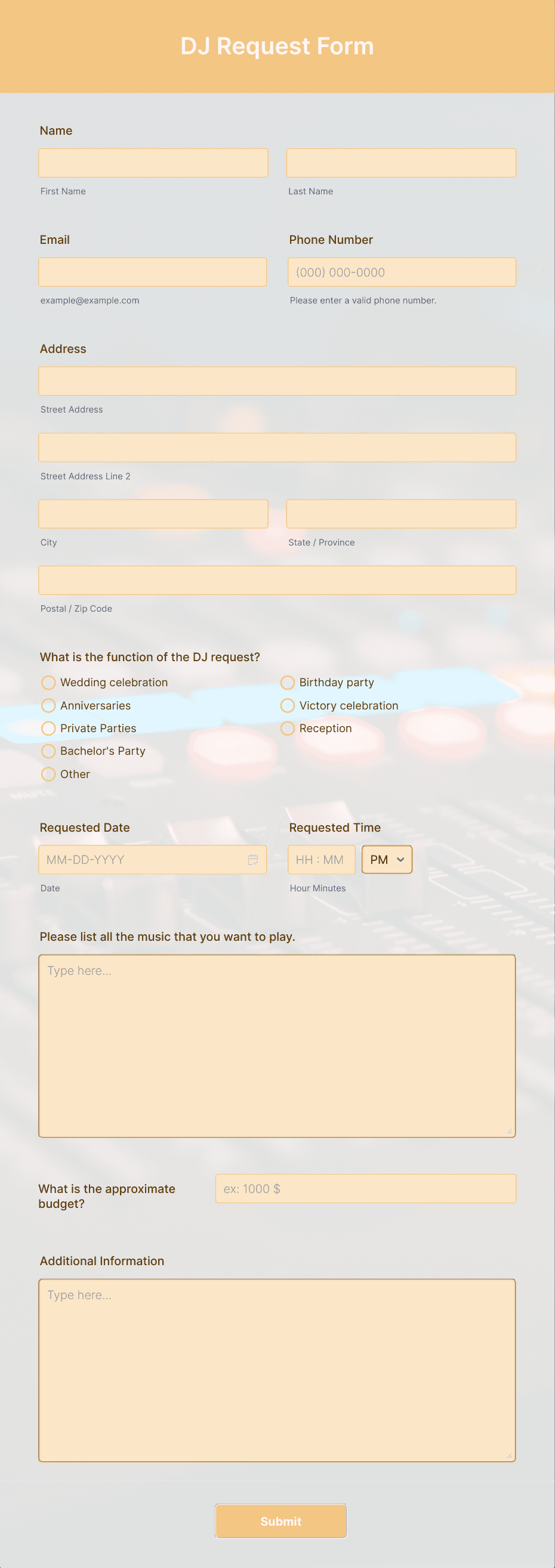 DJ Request Form Template | Jotform