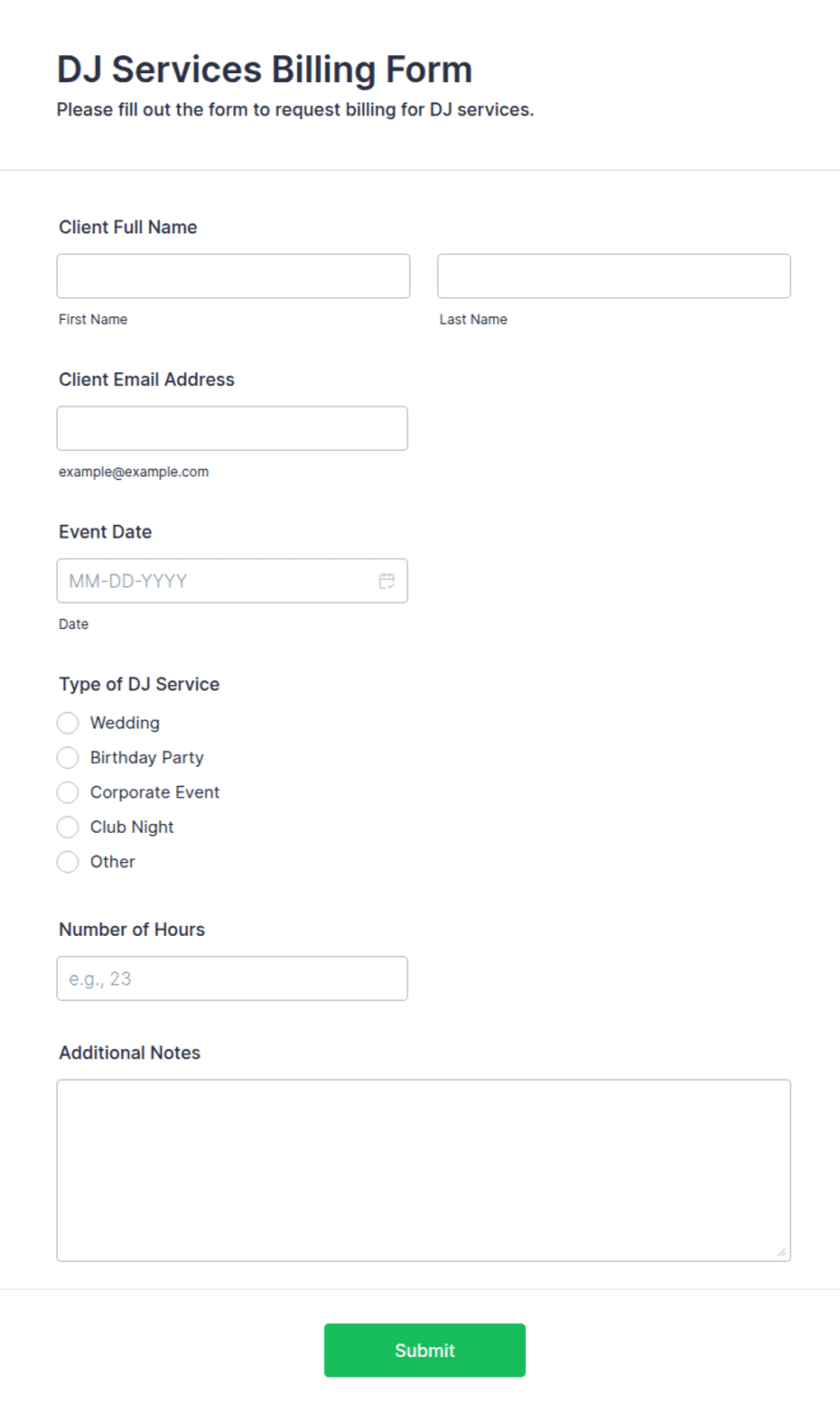 DJ Services Billing Form Template | Jotform
