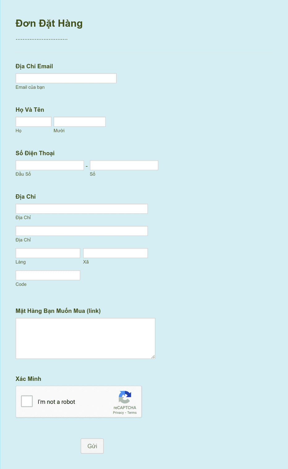 Đơn Đặt Hàng Form Template | Jotform