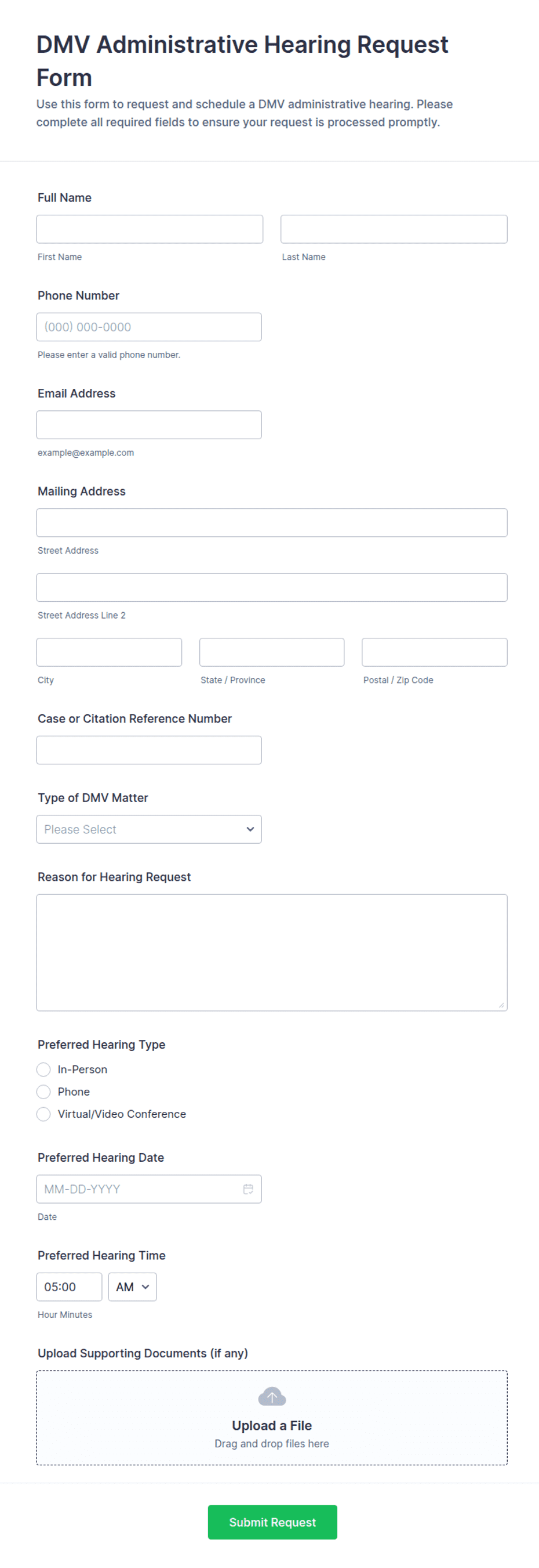 DMV Administrative Hearing Request Form Template | Jotform