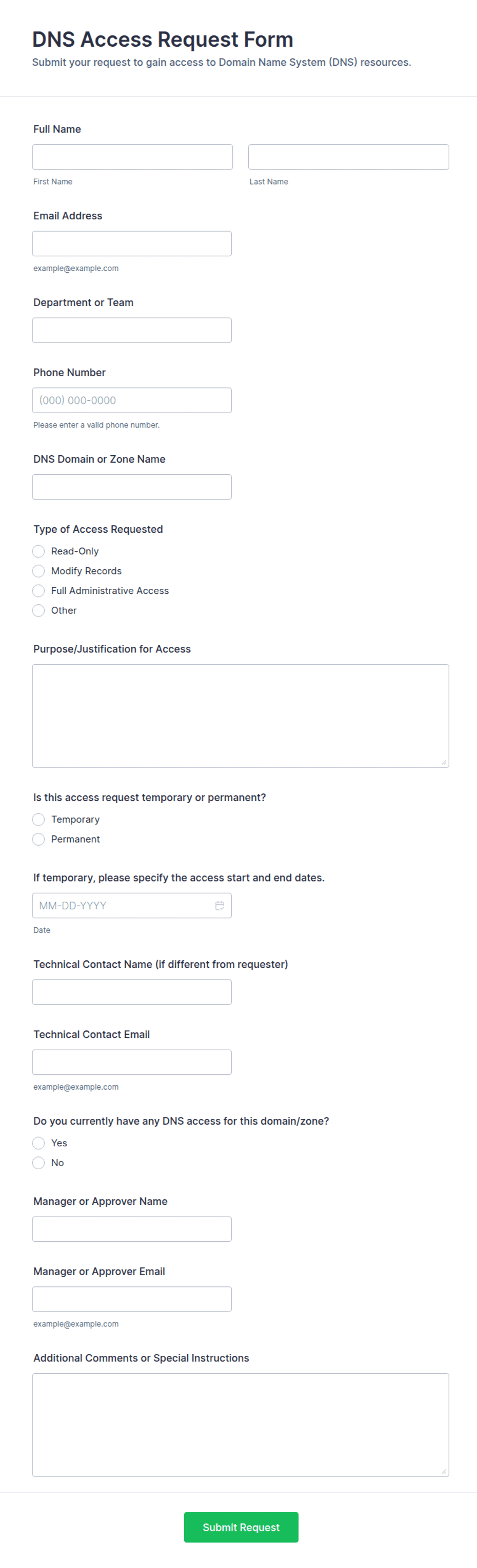 DNS Access Request Form Template | Jotform