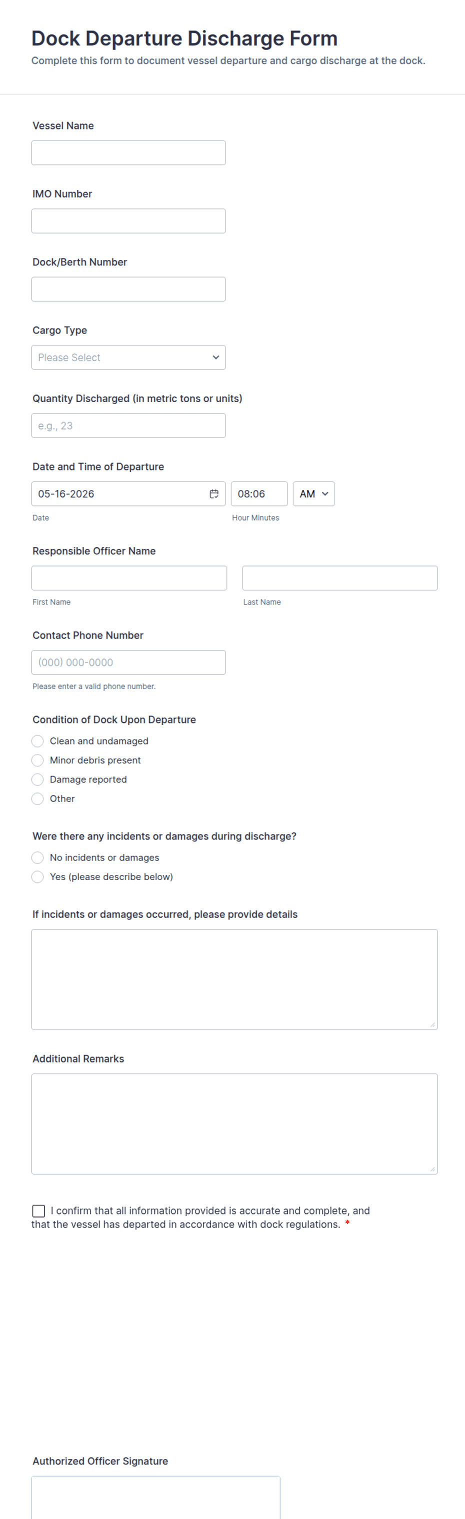 Dock Departure Discharge Form Template | Jotform