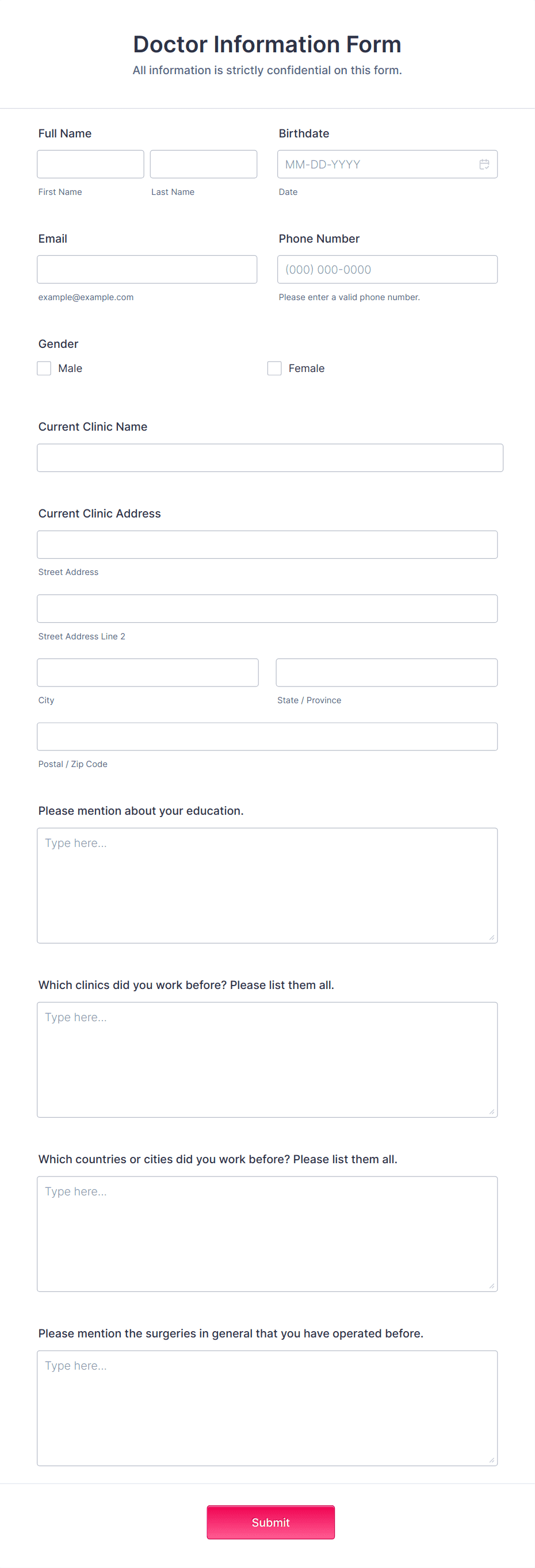 Doctor Information Form Template | Jotform