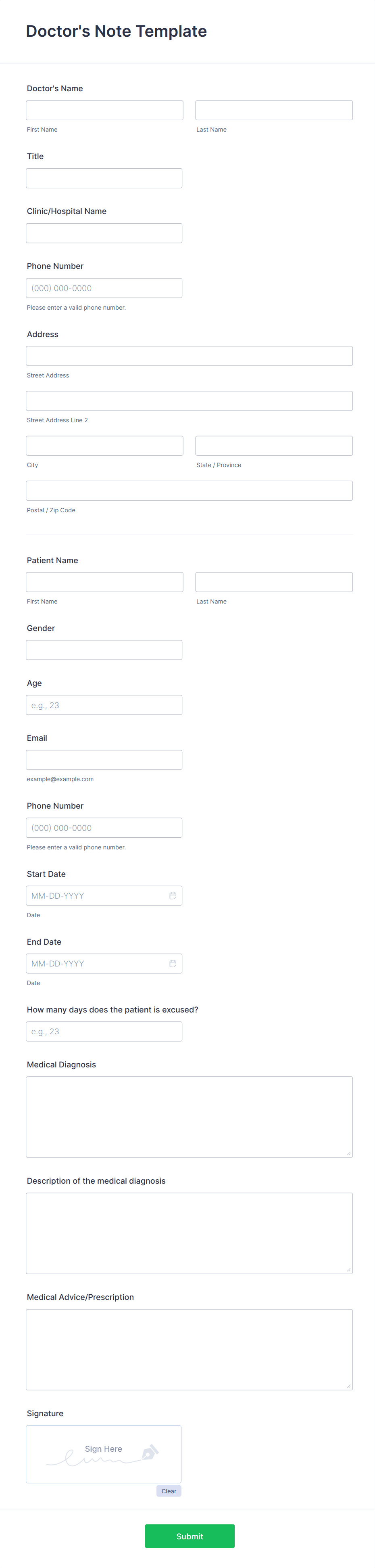Doctor Note Form Template | Jotform