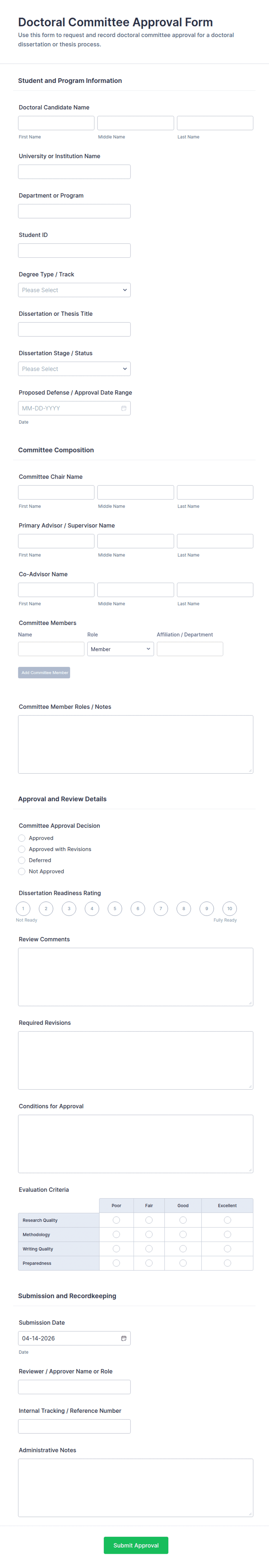Doctoral Committee Approval Form Template | Jotform