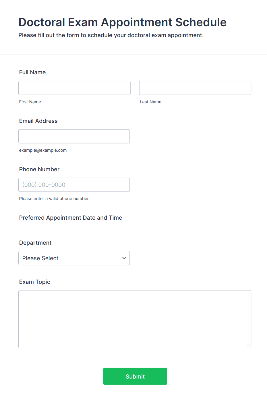 Doctoral Exam Appointment Schedule Form Template | Jotform