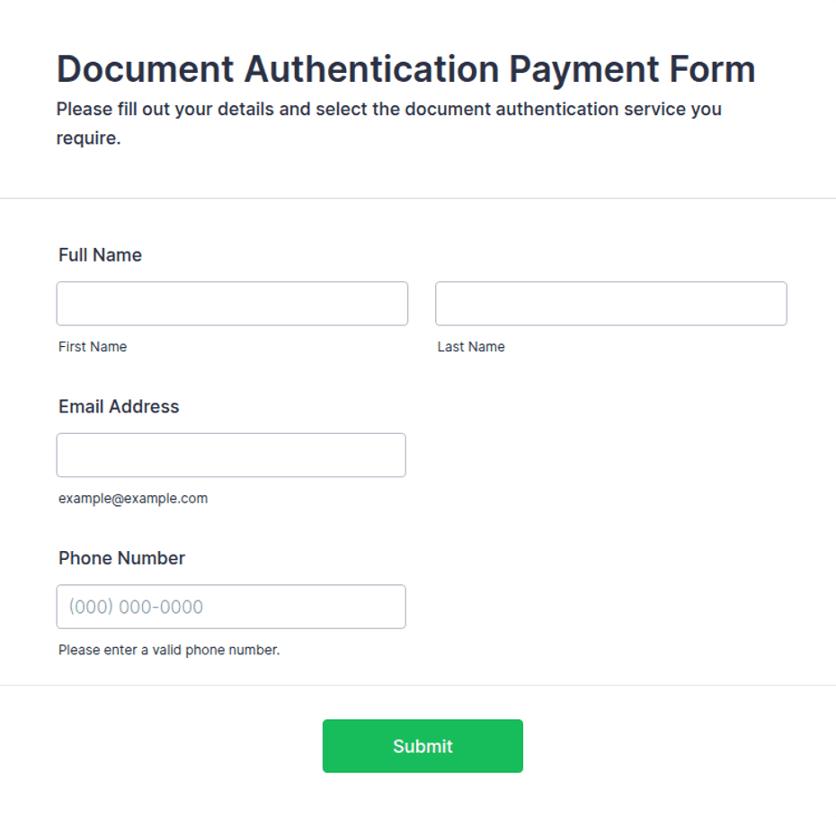 Document Authentication Payment Form Template | Jotform