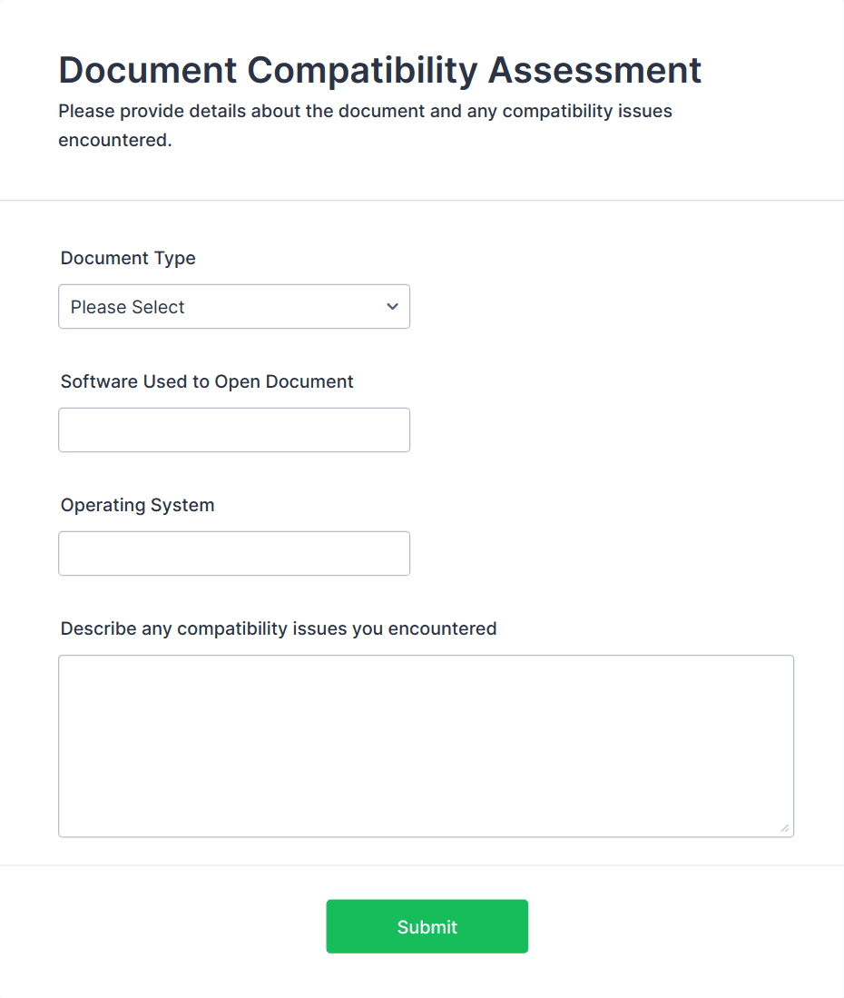 Document Compatibility Assessment Form Template | Jotform