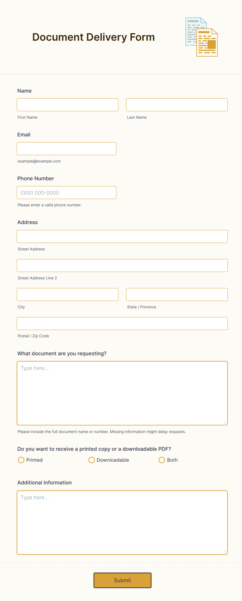 Document Delivery Form Template | Jotform