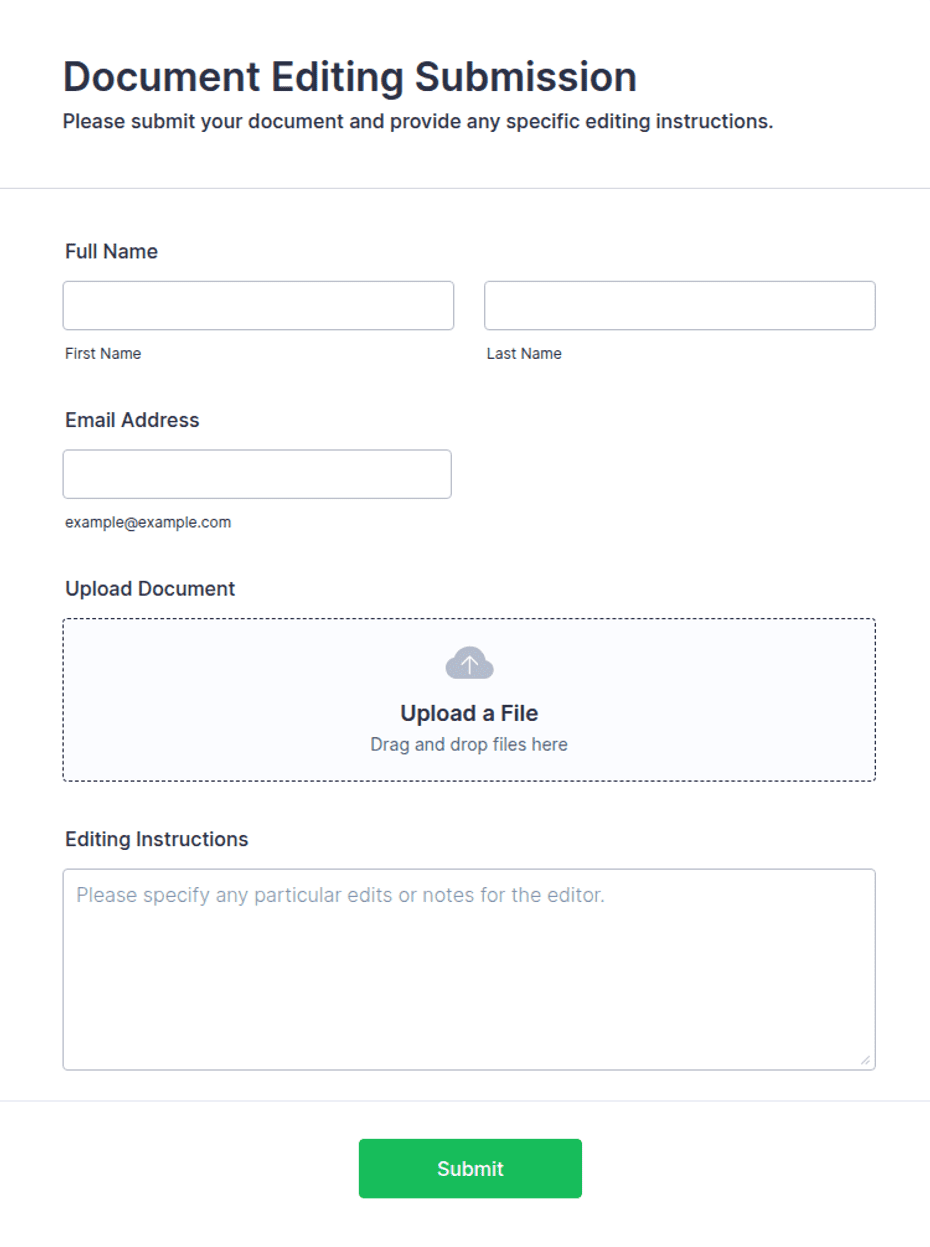 Document Editing Submission Form Template | Jotform