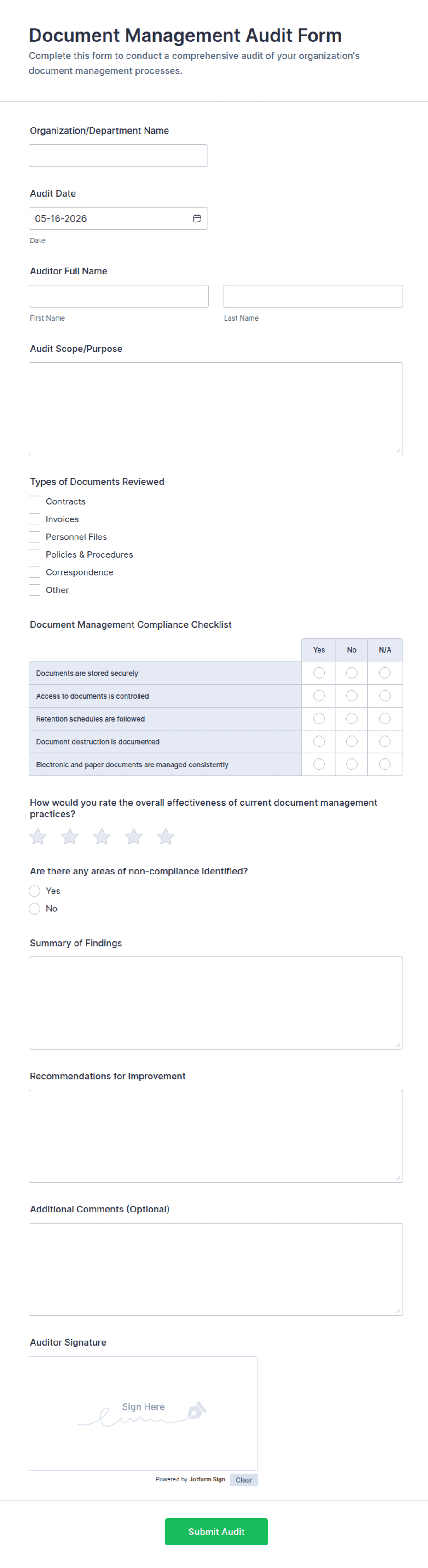 Document Management Audit Form Template | Jotform