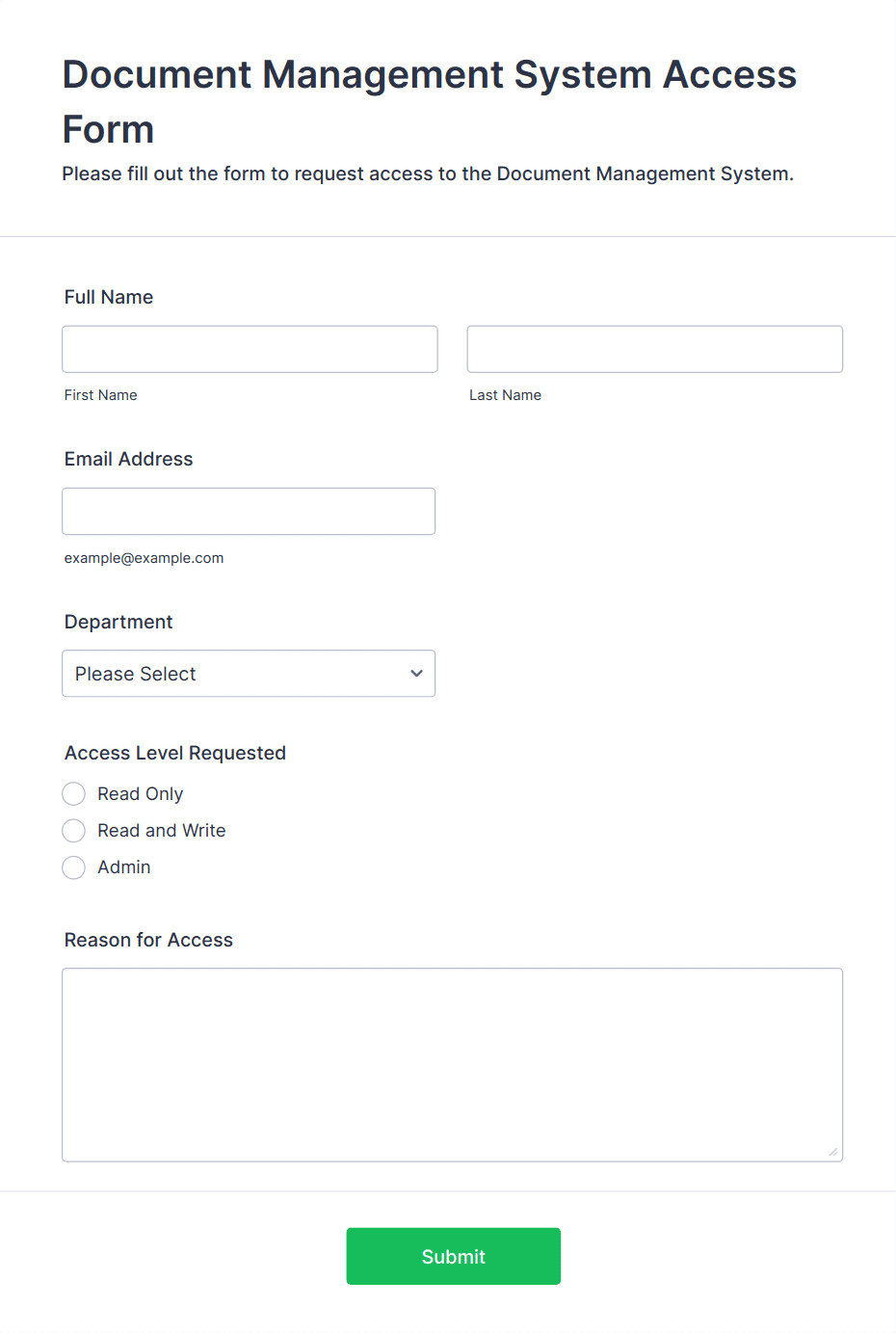 Document Management System Access Form Template | Jotform