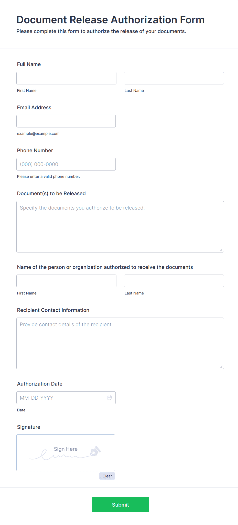 Document Release Authorization Form Template | Jotform