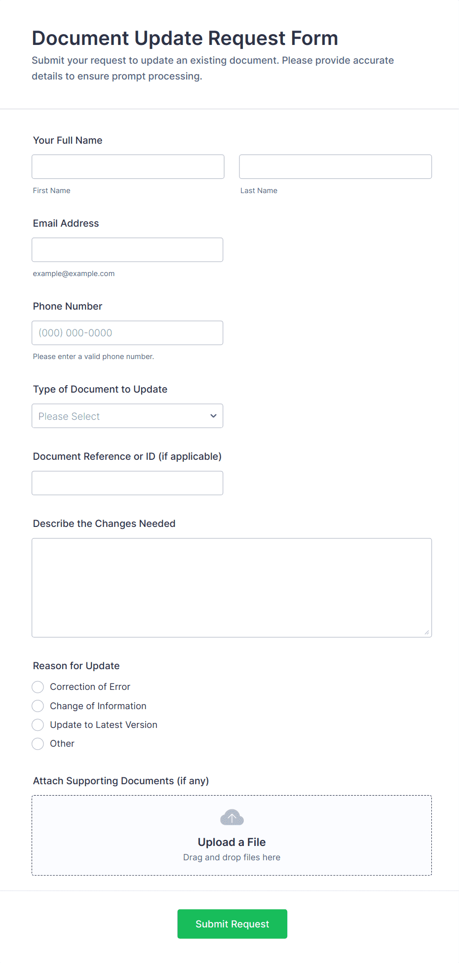 Document Update Request Form Template | Jotform