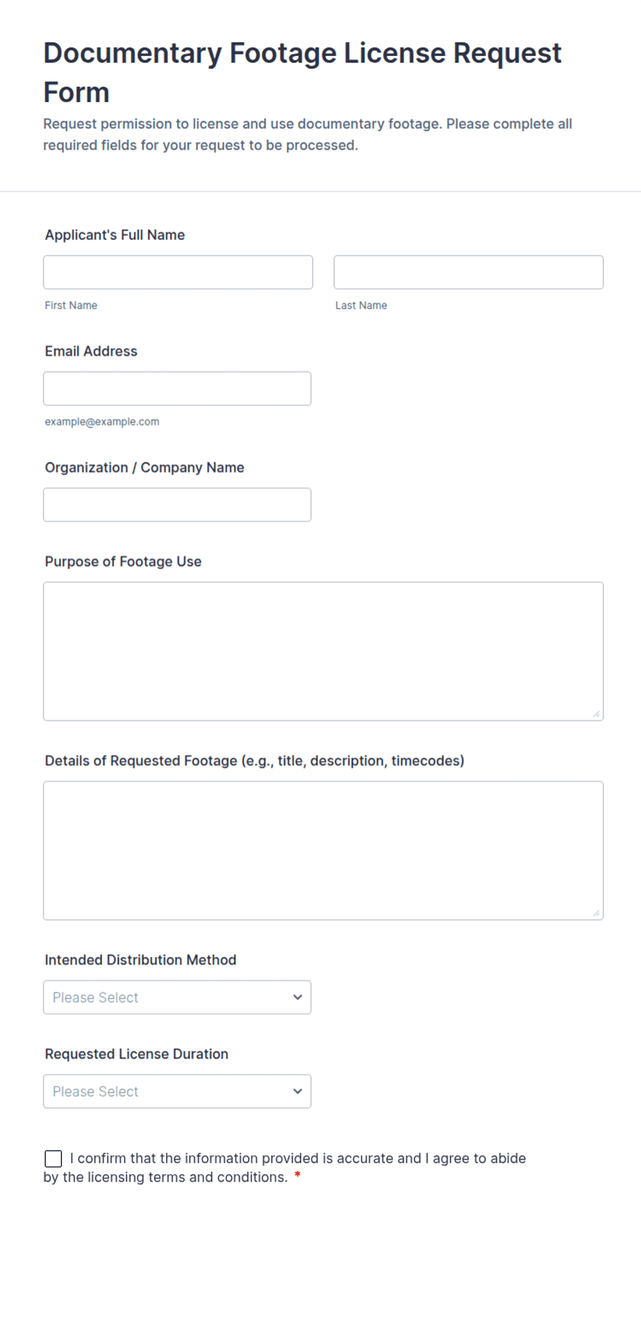 Documentary Footage License Request Form Template | Jotform