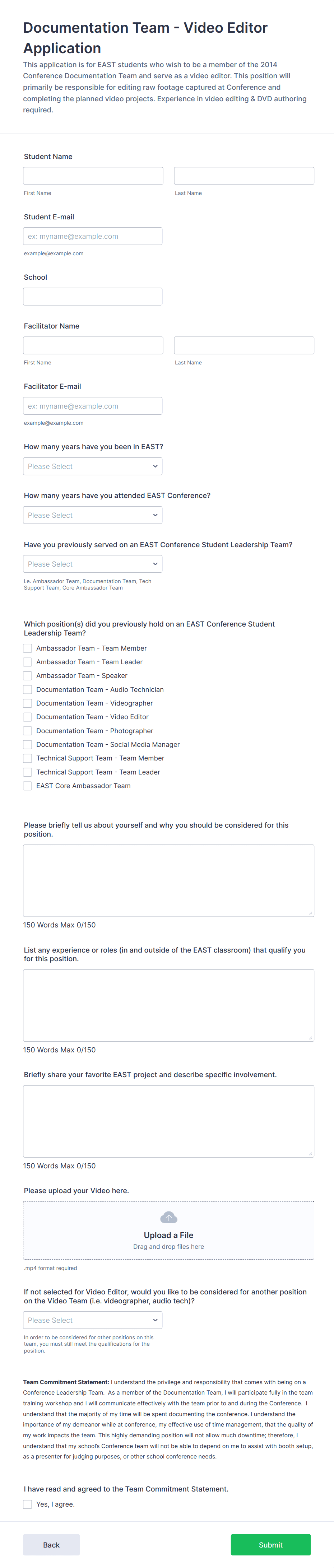 Documentation Team - Video Editor Application Form Template | Jotform