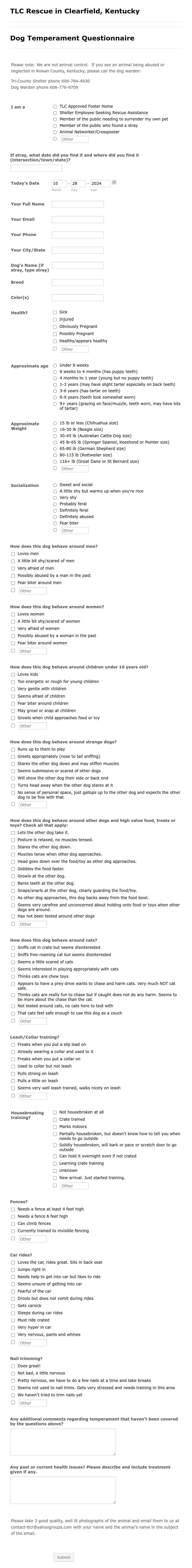 Dog Temperament Questionnaire Form Template | Jotform