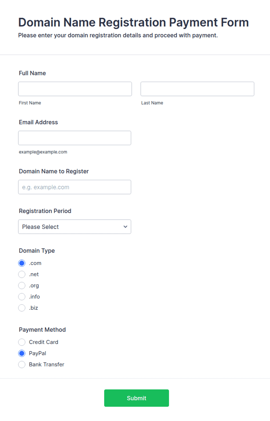 Domain Name Registration Payment Form Template | Jotform