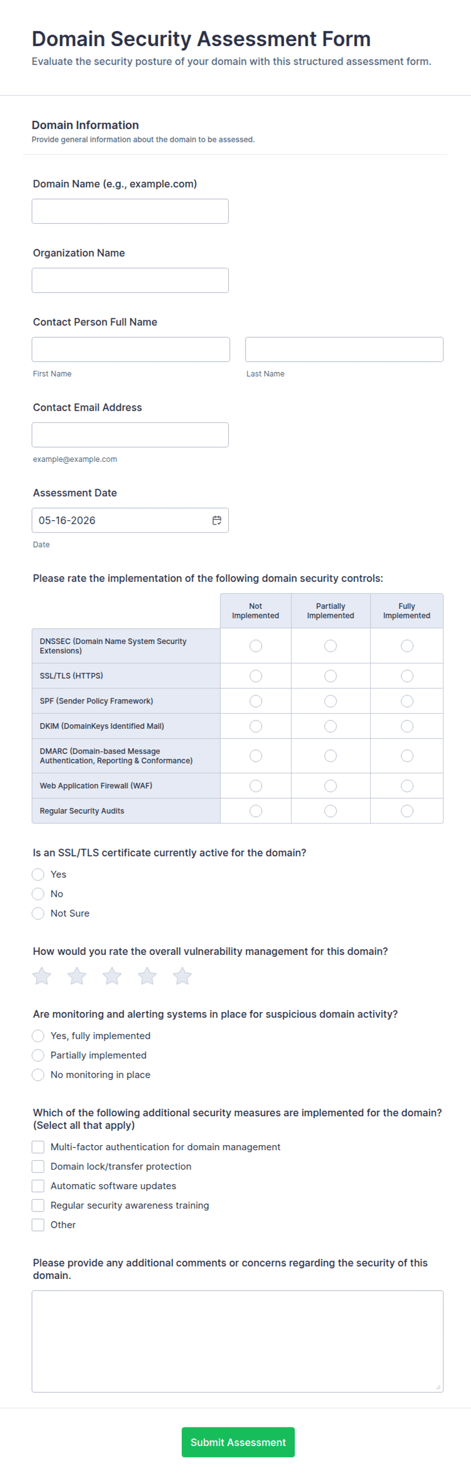 Domain Security Assessment Form Template | Jotform