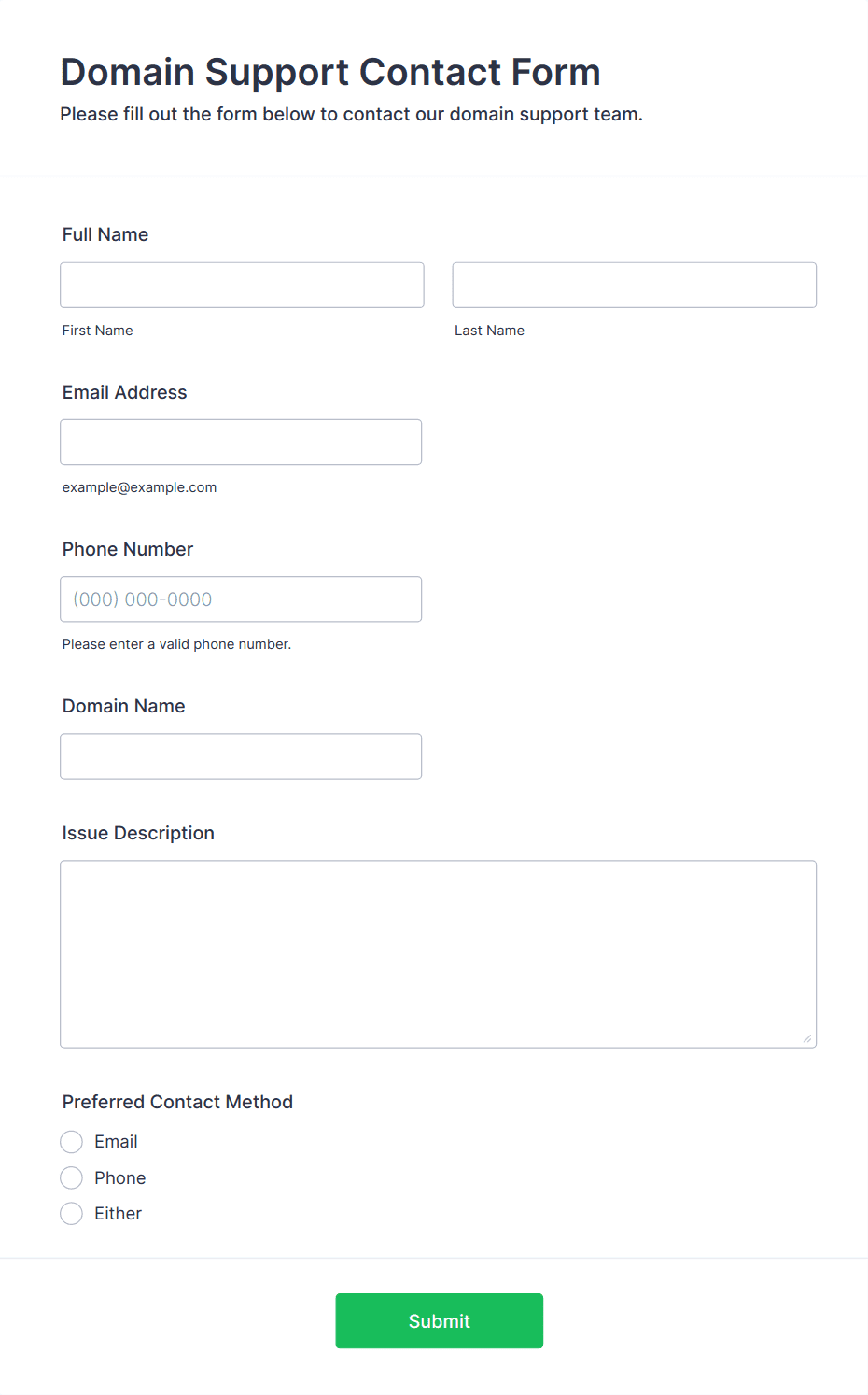Domain Support Contact Form Template | Jotform