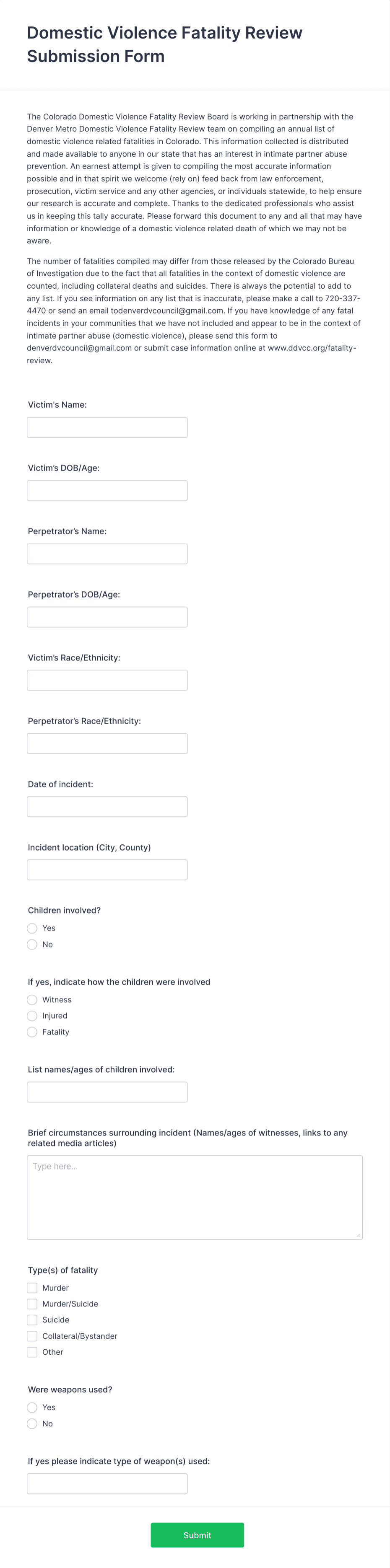 Domestic Violence Submission Form Template | Jotform