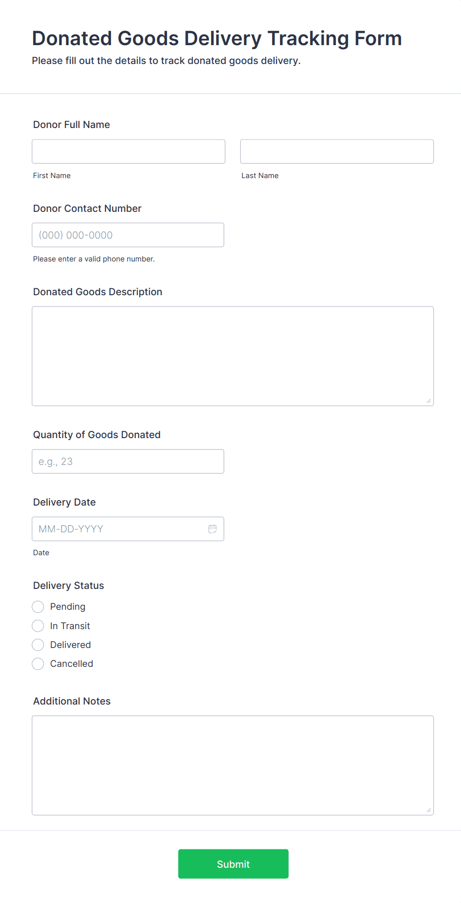 Donated Goods Delivery Tracking Form Template | Jotform