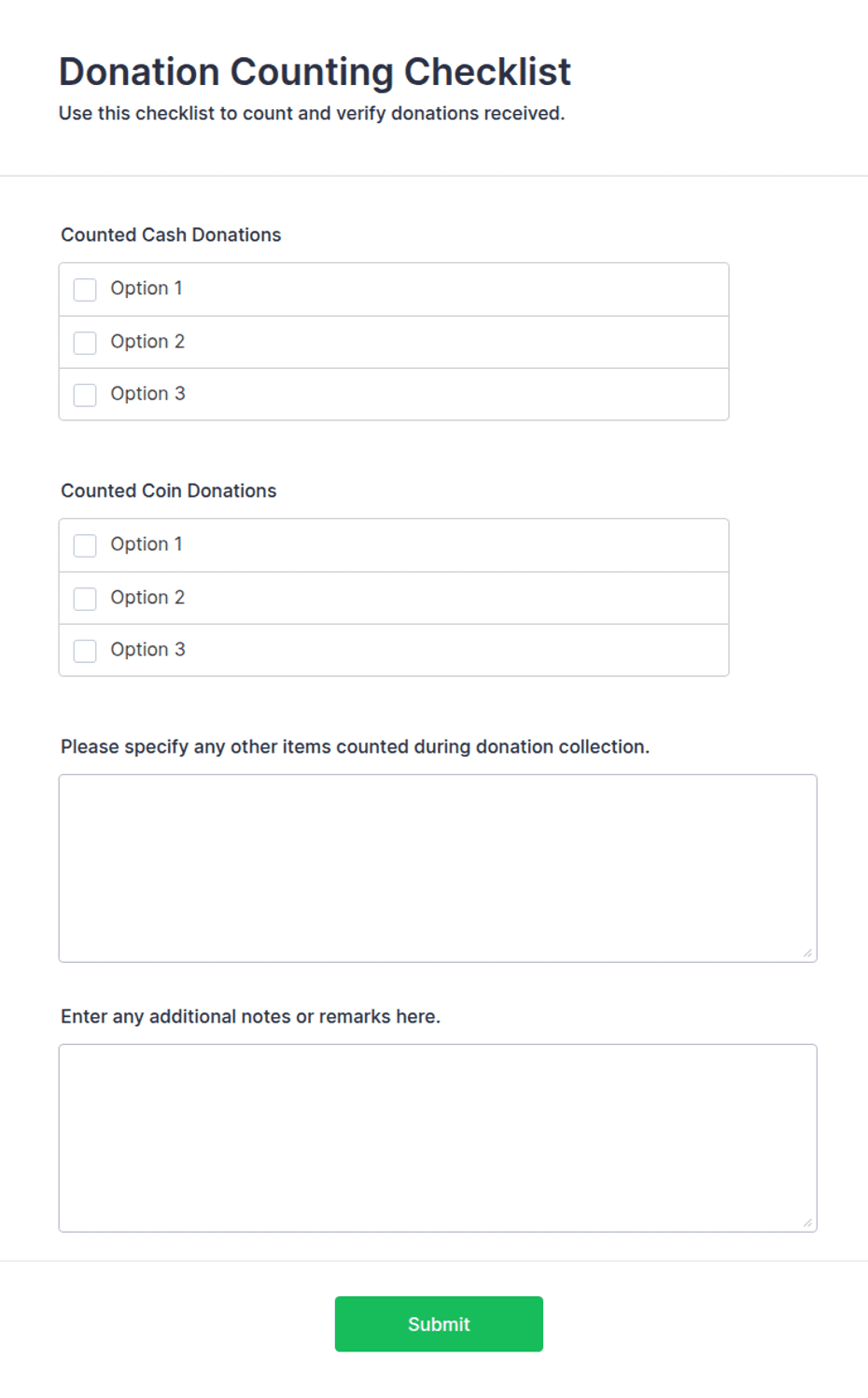 Donation Counting Checklist Form Template | Jotform