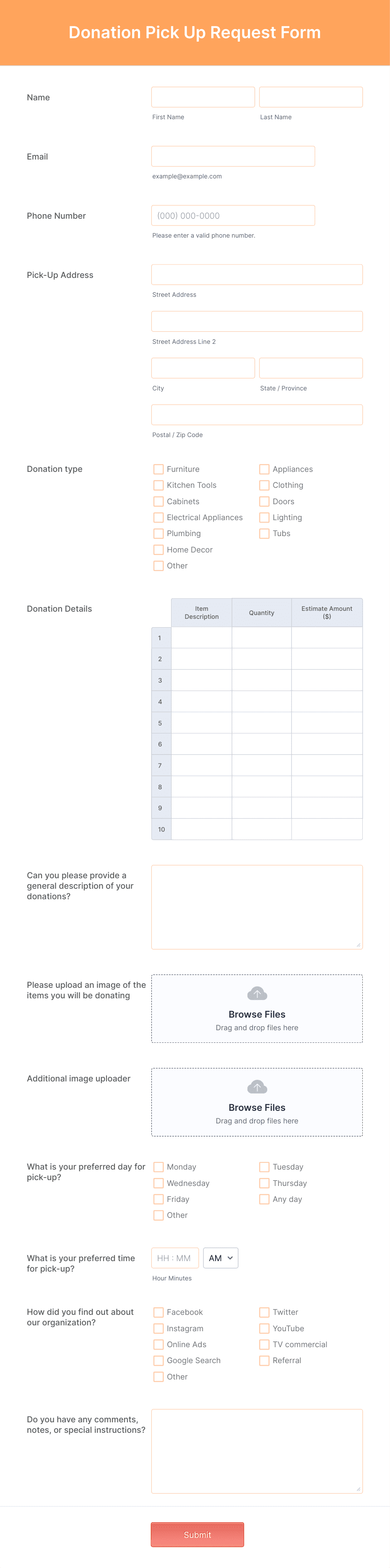 Donation Pick Up Request Form Template | Jotform