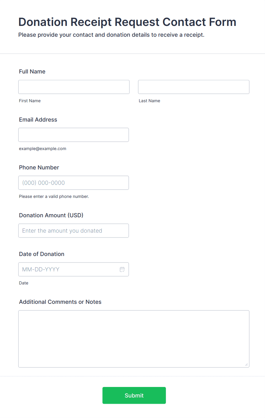 Donation Receipt Request Form Template | Jotform