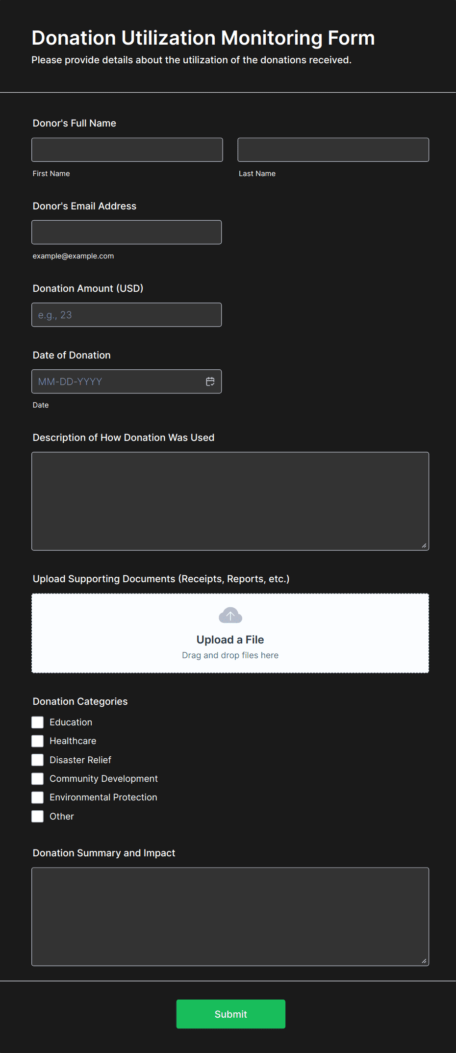 Donation Utilization Monitoring Form Template | Jotform