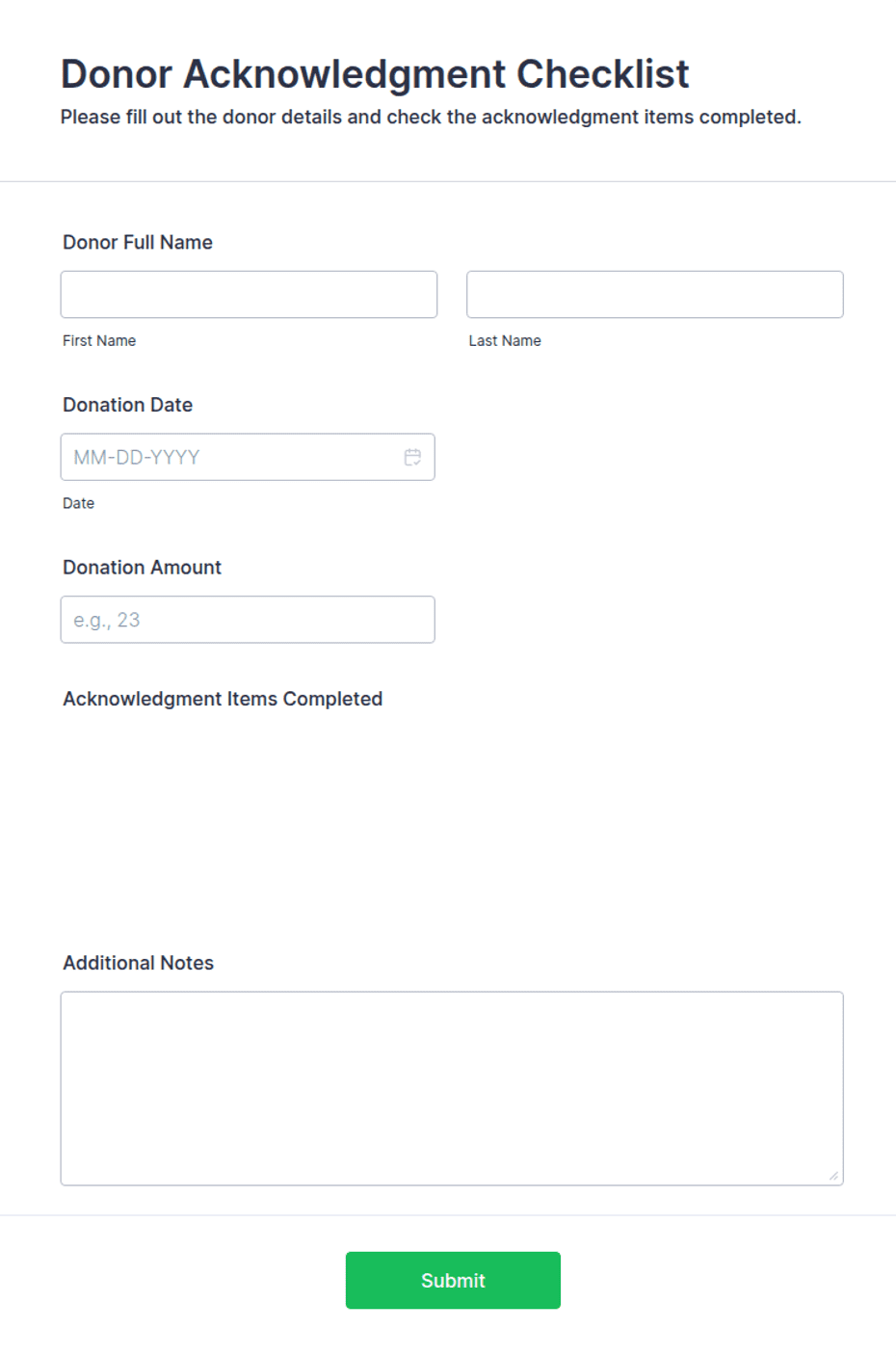 Donor Acknowledgment Checklist Form Template | Jotform