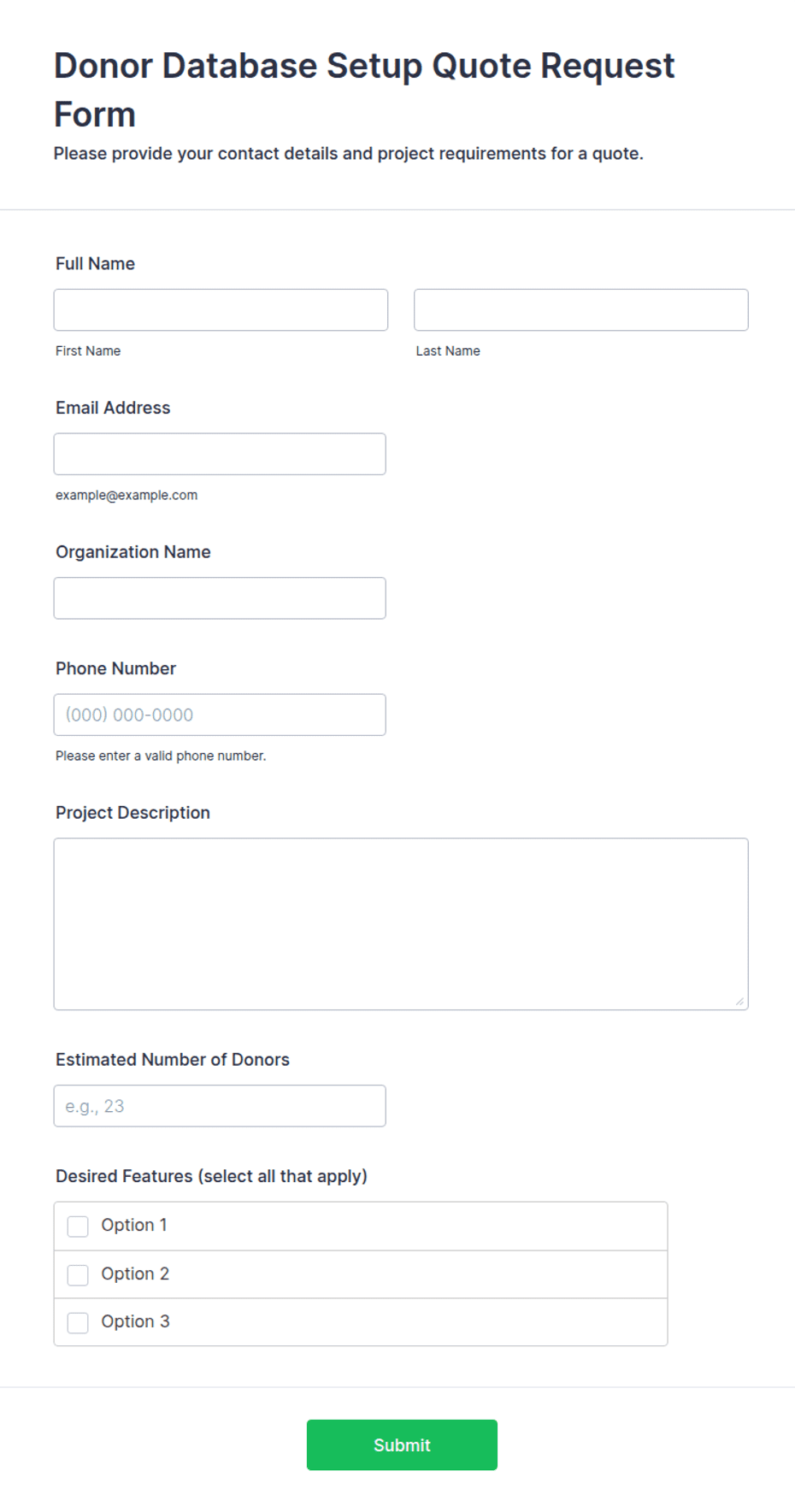 Donor Database Setup Quote Request Form Template | Jotform