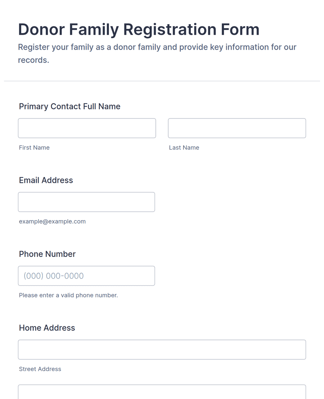 Donor Family Registration Form Template | Jotform
