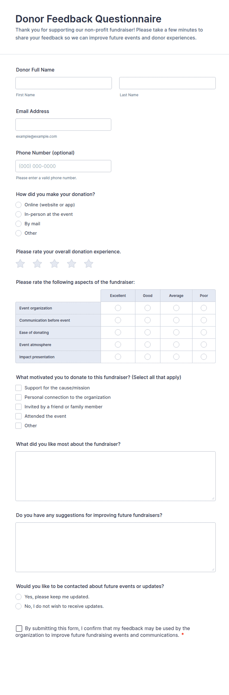 Donor Feedback Questionnaire Form Template | Jotform