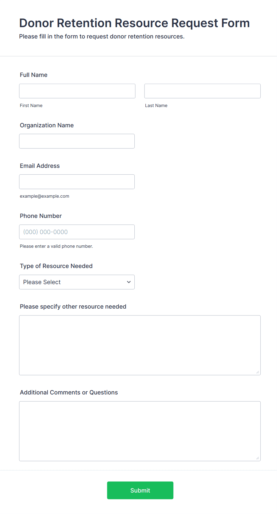 Donor Retention Resource Request Form Template | Jotform