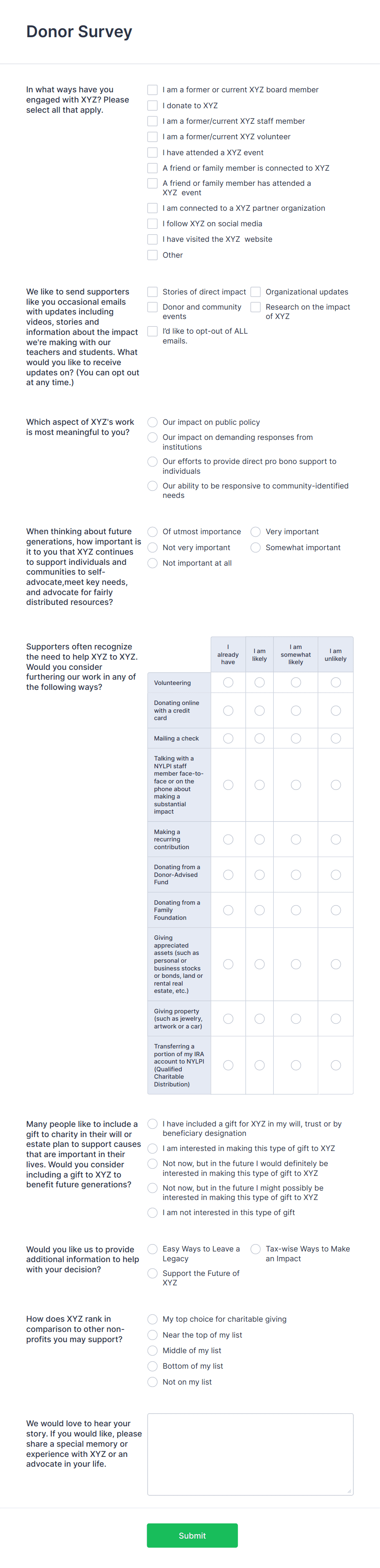 Donor Survey Form Template | Jotform