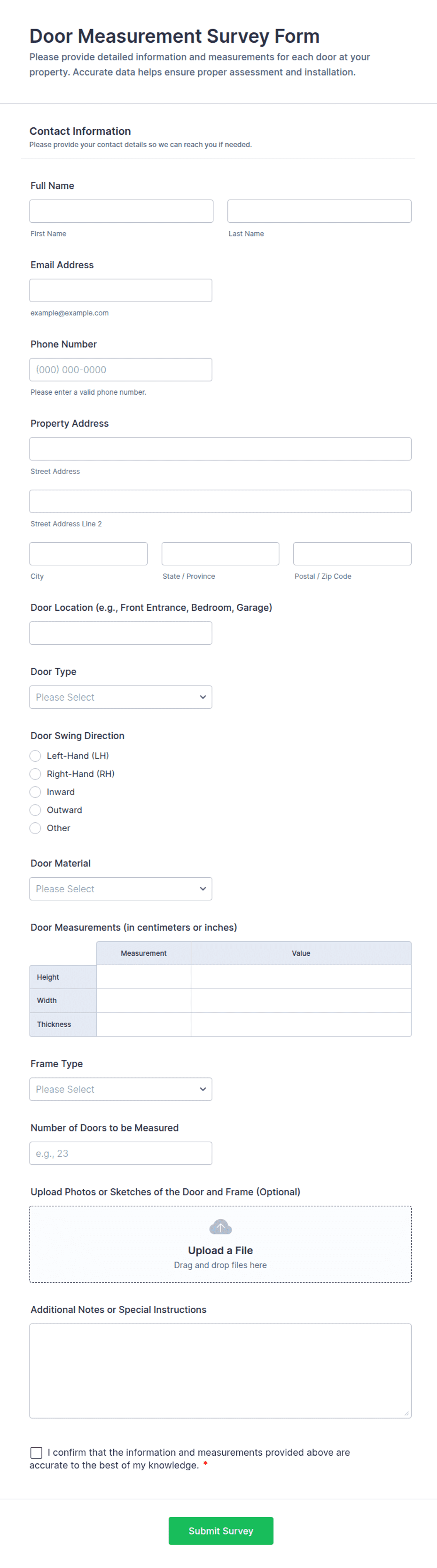 Door Measurement Survey Form Template | Jotform