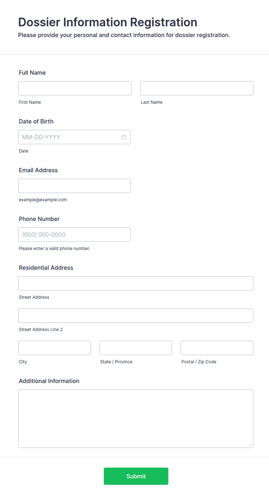 Dossier Information Registration Form Template | Jotform