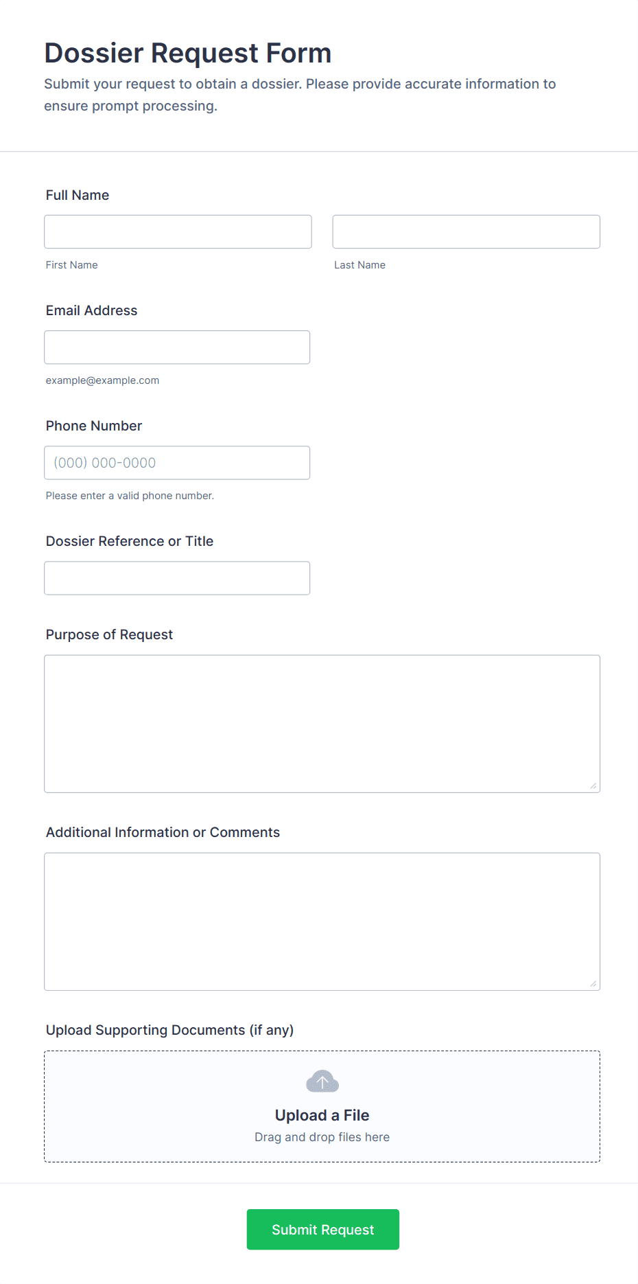 Dossier Request Form Template | Jotform