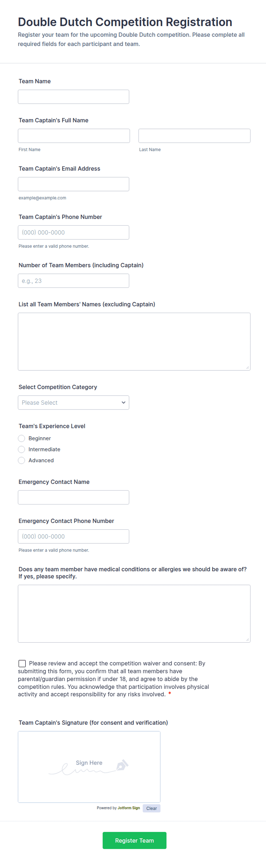 Double Dutch Competition Registration Form Template | Jotform