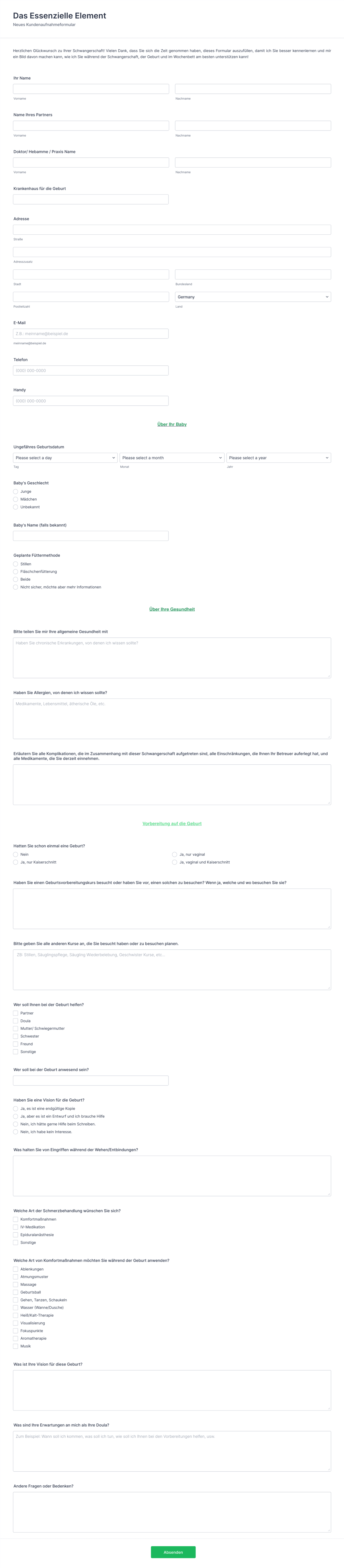 Doula Aufnahmeformular Formularvorlage | Jotform