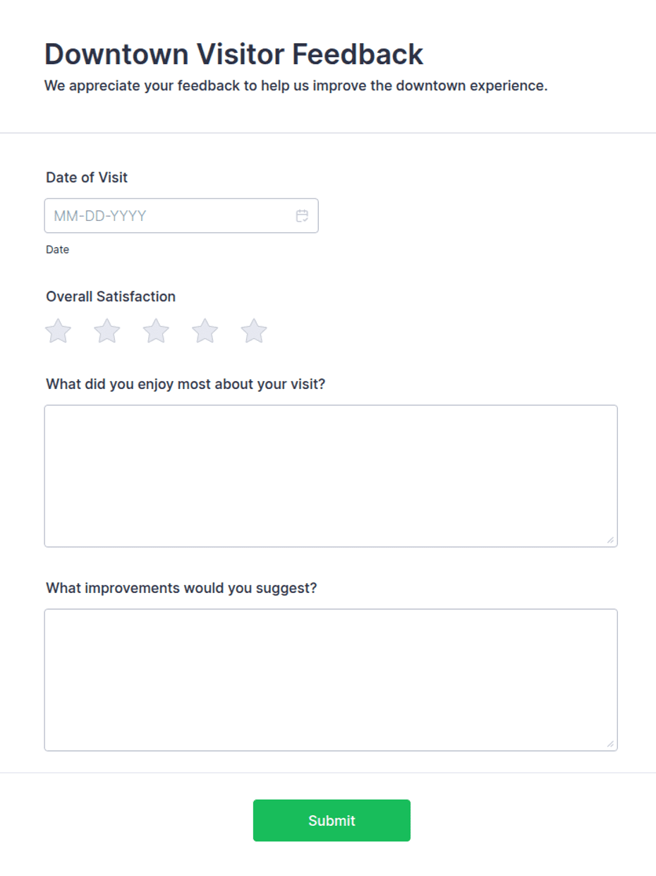 Downtown Visitor Feedback Form Template | Jotform