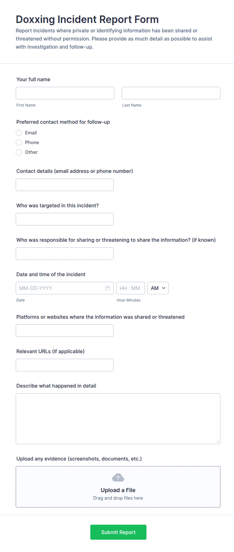 Doxxing Incident Report Form Template | Jotform