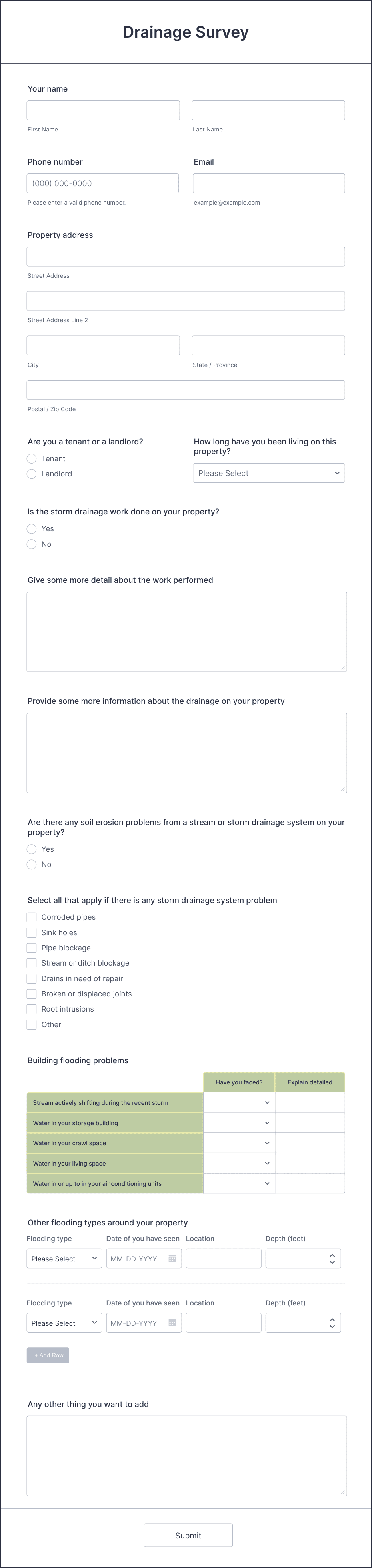 Drainage Survey Form Template | Jotform
