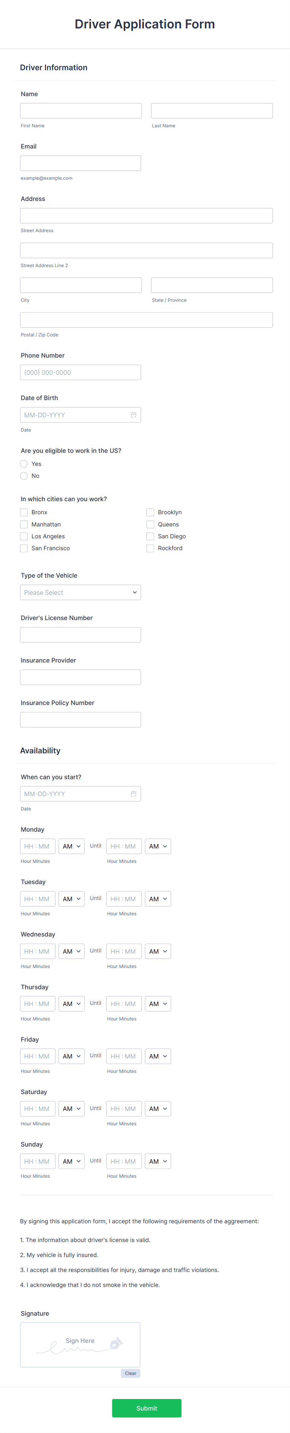 Driver Application Form Template | Jotform