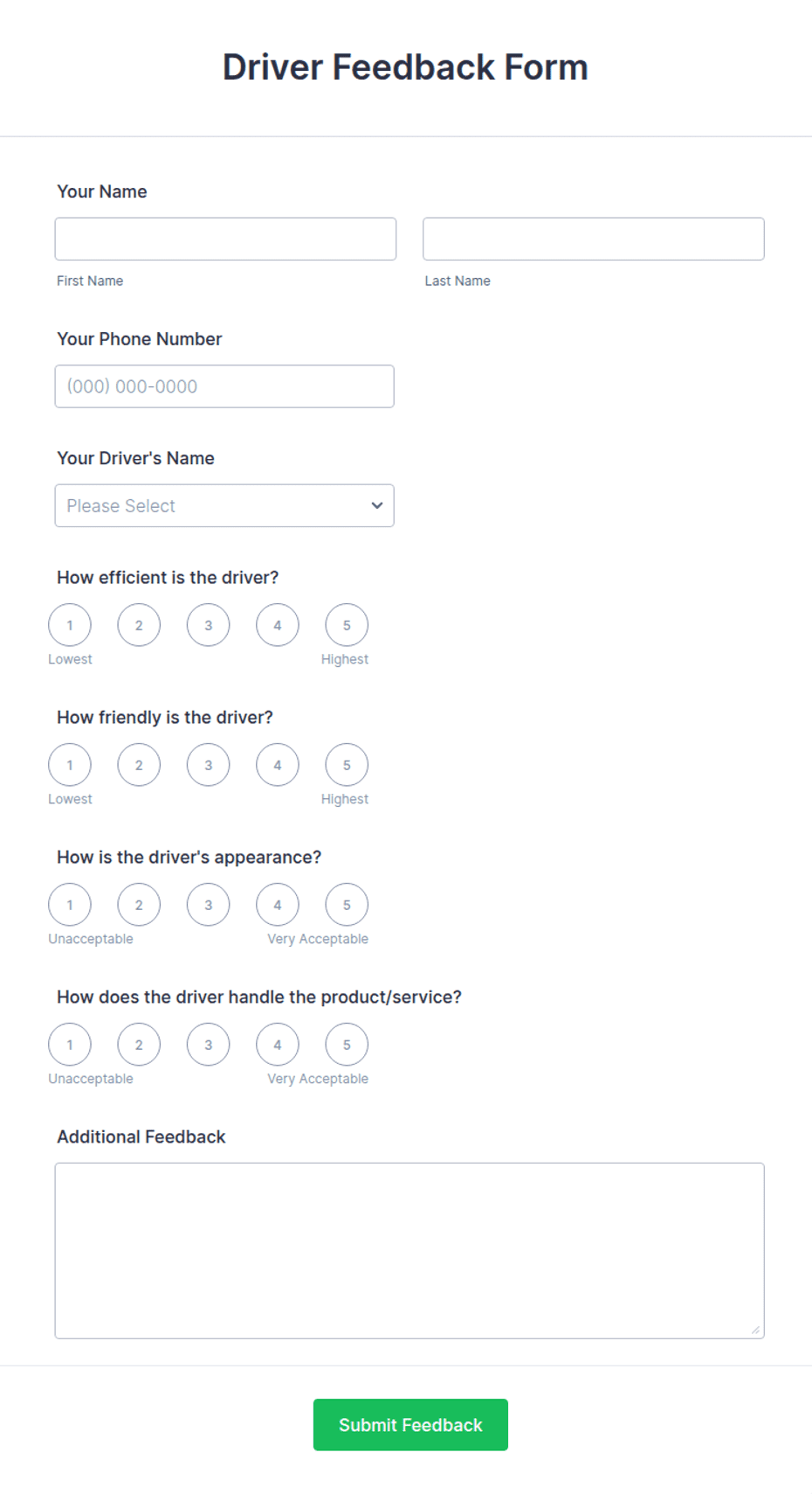 Driver Feedback Form Template | Jotform